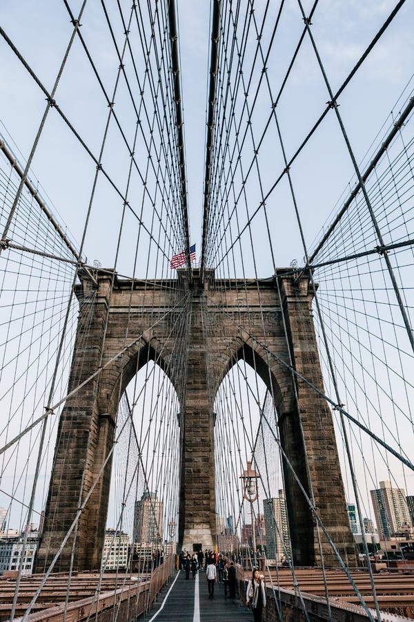 Vertical View of One of the Brooklyn Bridge Pillars from the Pedestrian ...