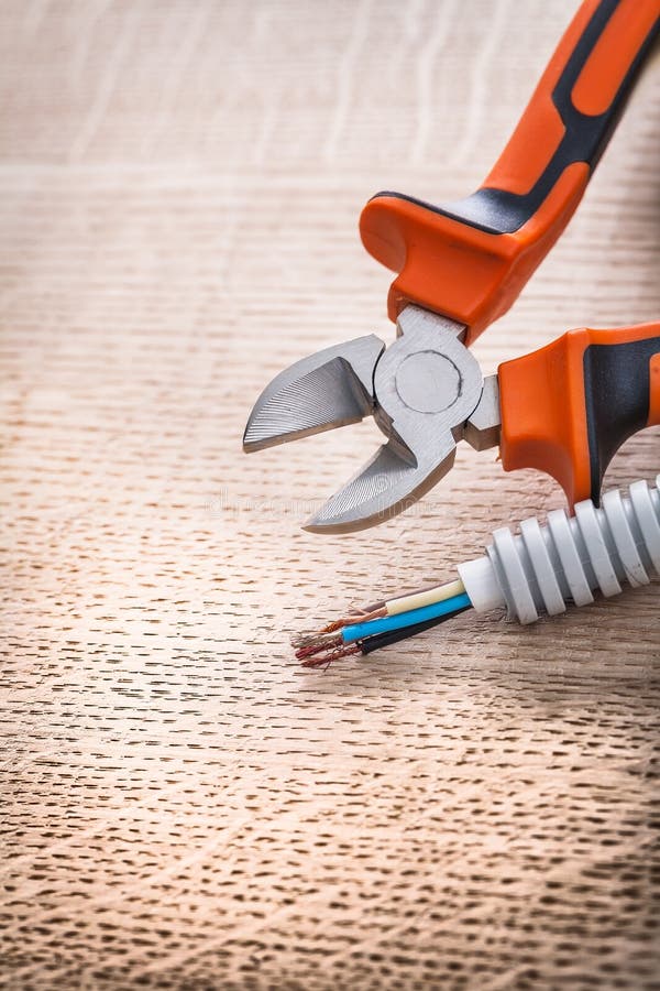 Vertical View Opened Nippers and Electrical Cable Stock Image - Image ...