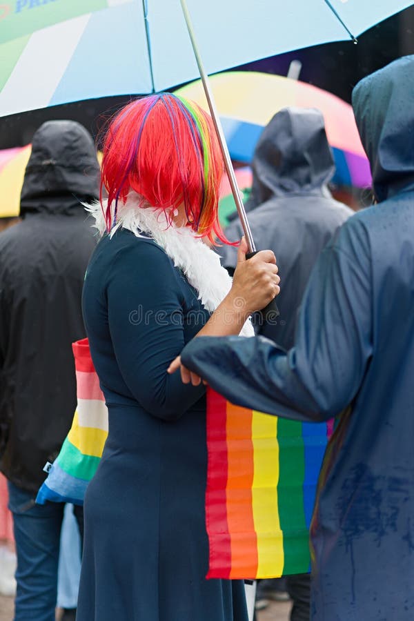 Vertical View of a Person Wearing the Pride Flag at the Parade in ...