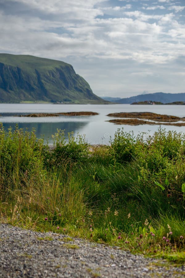 Vertical View of Sea Bay Lake Surrounded by Mountains Sunny Day Stock ...