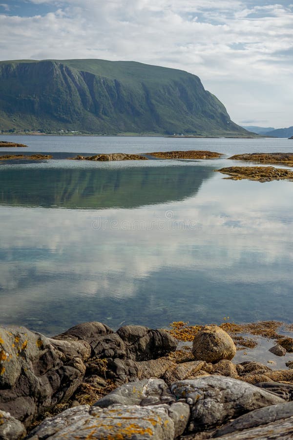 Vertical View of Sea Bay Lake Surrounded by Mountains Sunny Day Stock ...