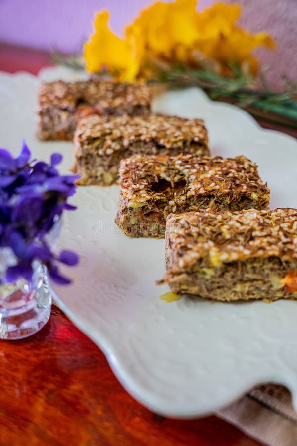 Vertical View of Slices of the Flex Seed Bread Pie Served on the White ...