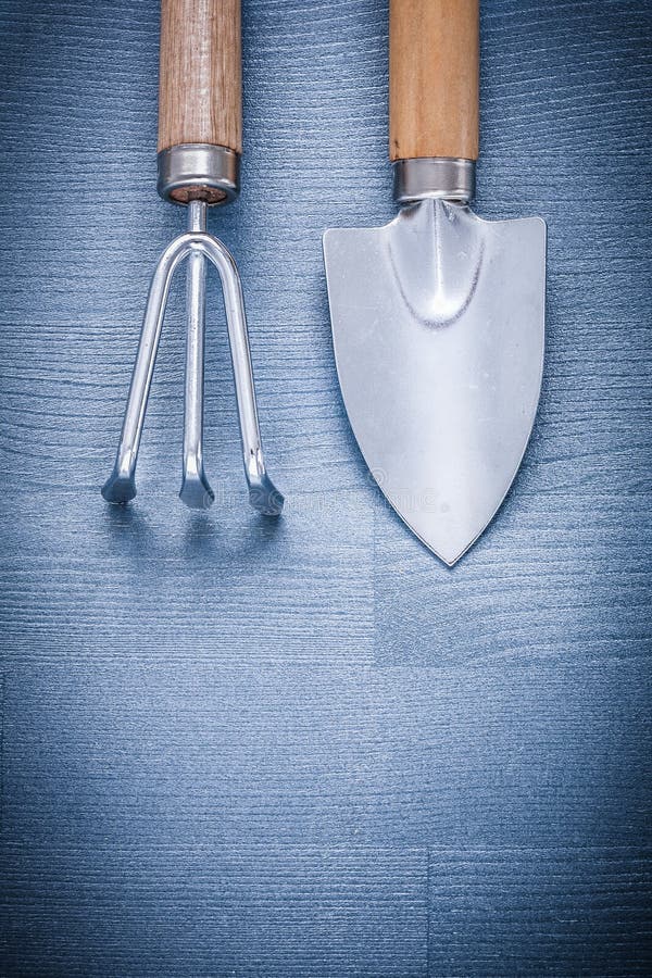 Vertical View Small Garden Hand Tools Fork and Spade Stock Image ...