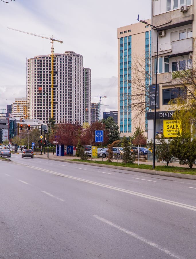 Vertical View of a Street with Residential Buildings and Construction ...