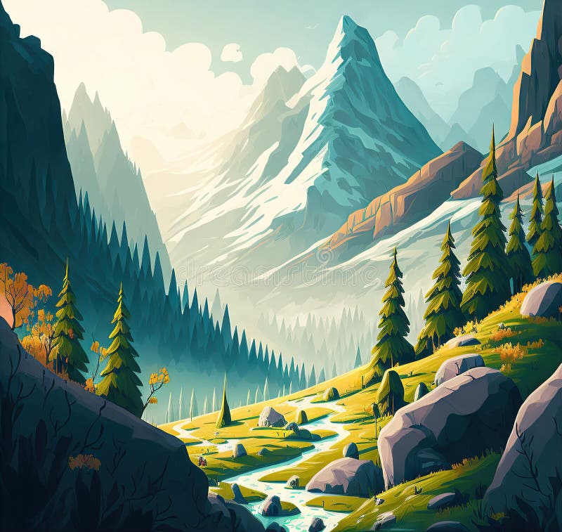 Vertical View of a Stunning Alpine Valley with Lush Vegetation and a ...