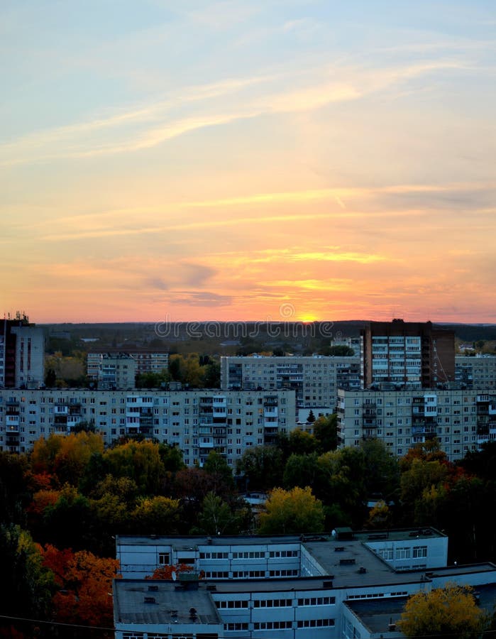 Vertical View of the Sunset Sky and Clouds Over the Evening Panorama of ...