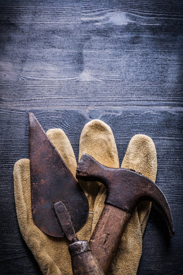 Vertical View Vintage Tools Putty Spattle Claw Hammer Stock Image ...