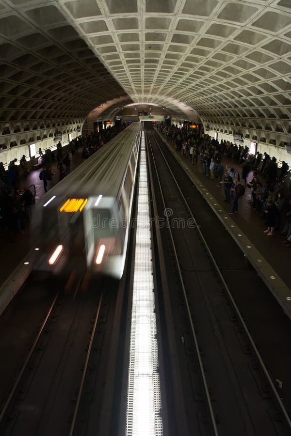 Vertical View of the Washington Underground with a Running Train Stock ...