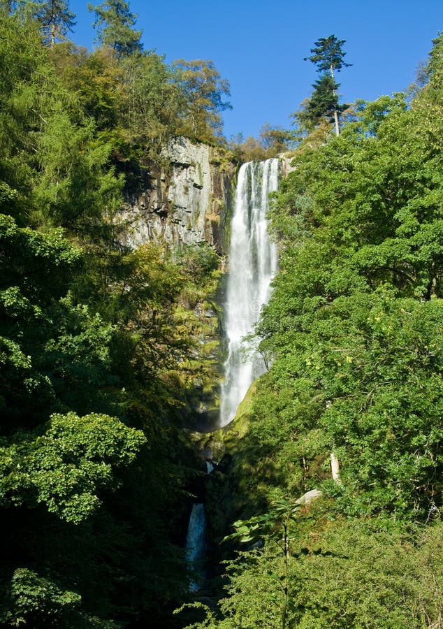 Vertical View of Waterfall in Wales Stock Image - Image of trees ...