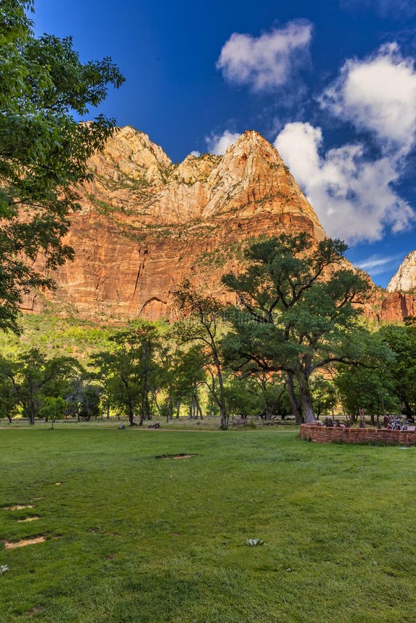 Vertical View from Zion Lodge in Zion National Park Stock Image - Image ...