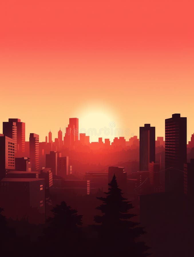 Vertical Wallpaper. City Skyline at Sunset Stock Illustration ...