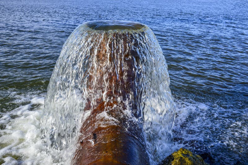 Vertical Water Flow from the Pipe To the Fish Pond Stock Image - Image ...