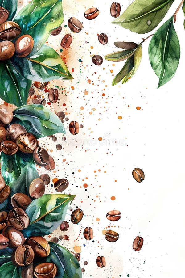 Vertical Watercolor Border Frame Card Template of Coffee Beans and ...