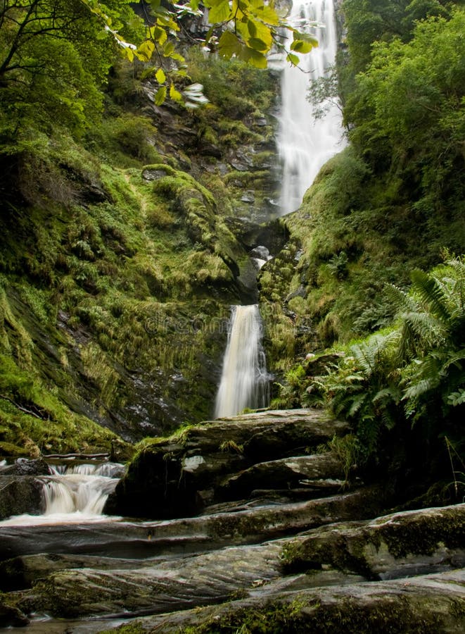 Vertical Waterfall in Wales Stock Photo - Image of forest, leaves: 6535602