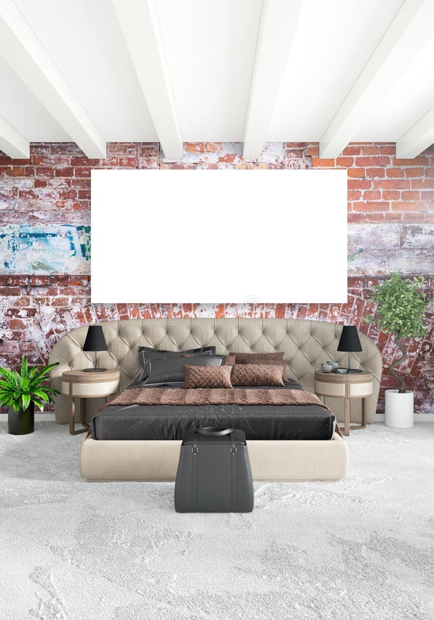 Vertical Bedroom Minimal or Loft Style Interior Design. 3D Rendering ...