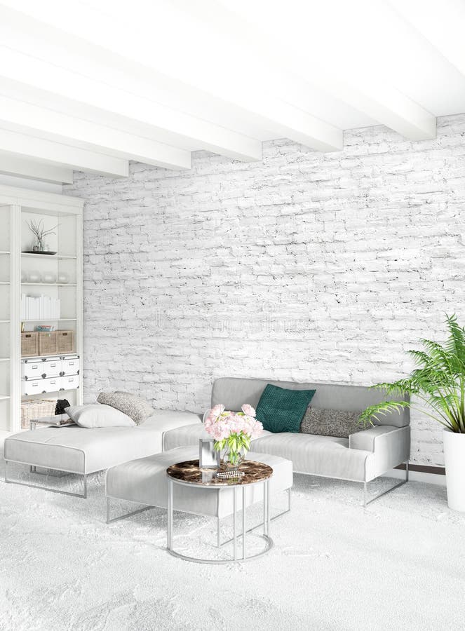 Vertical Bedroom Minimal or Loft Style Interior Design. 3D Rendering ...