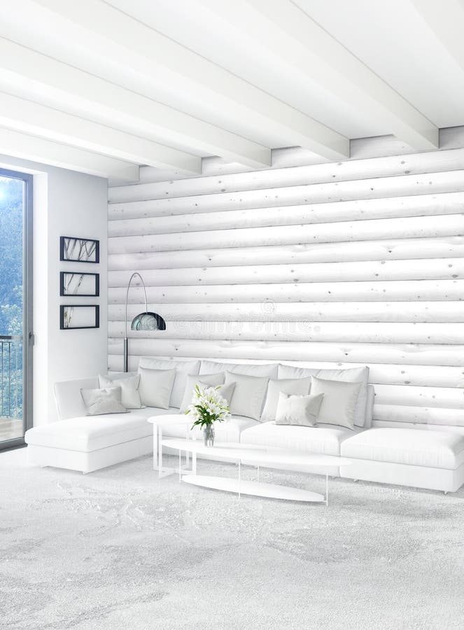 Vertical Bedroom Minimal or Loft Style Interior Design. 3D Rendering ...