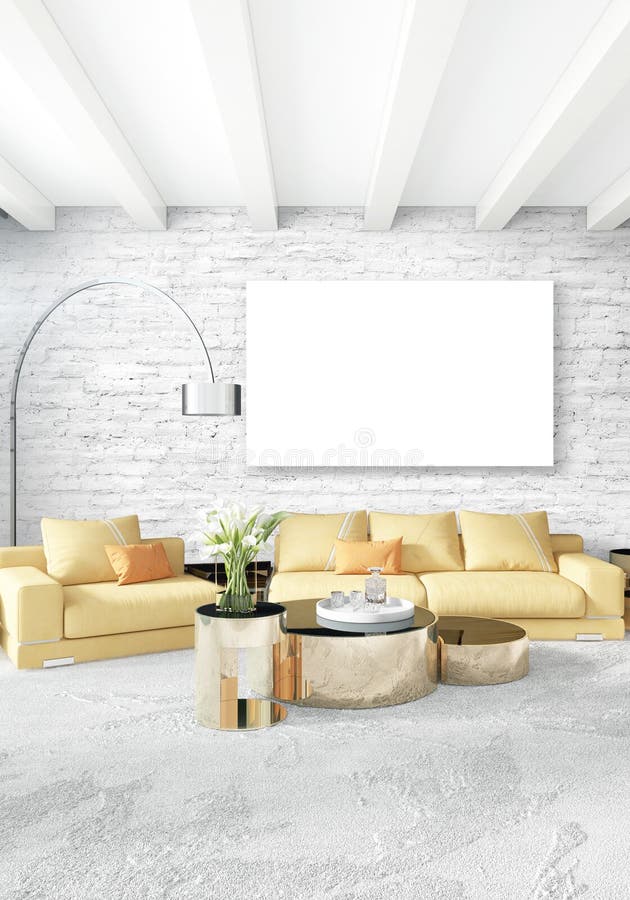 Vertical Bedroom Minimal or Loft Style Interior Design. 3D Rendering ...