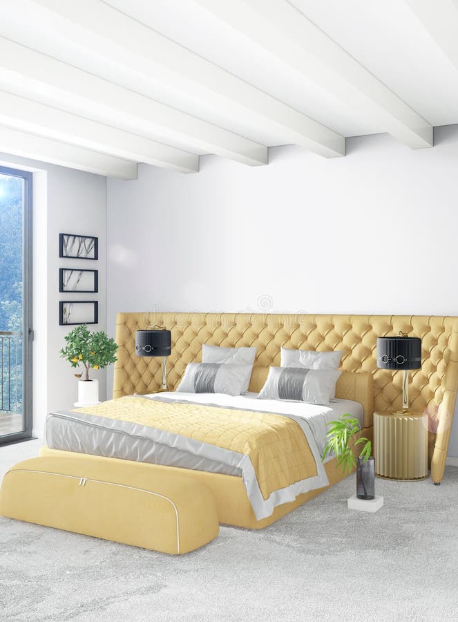 Vertical Bedroom Minimal or Loft Style Interior Design. 3D Rendering ...