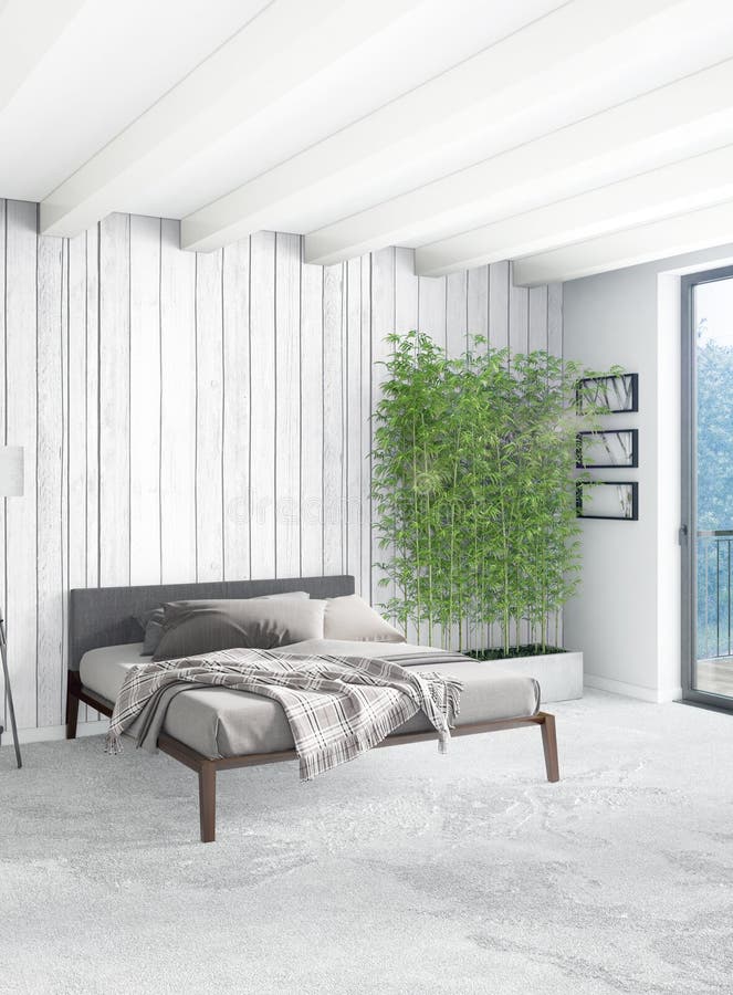 Vertical Bedroom Minimal or Loft Style Interior Design. 3D Rendering ...