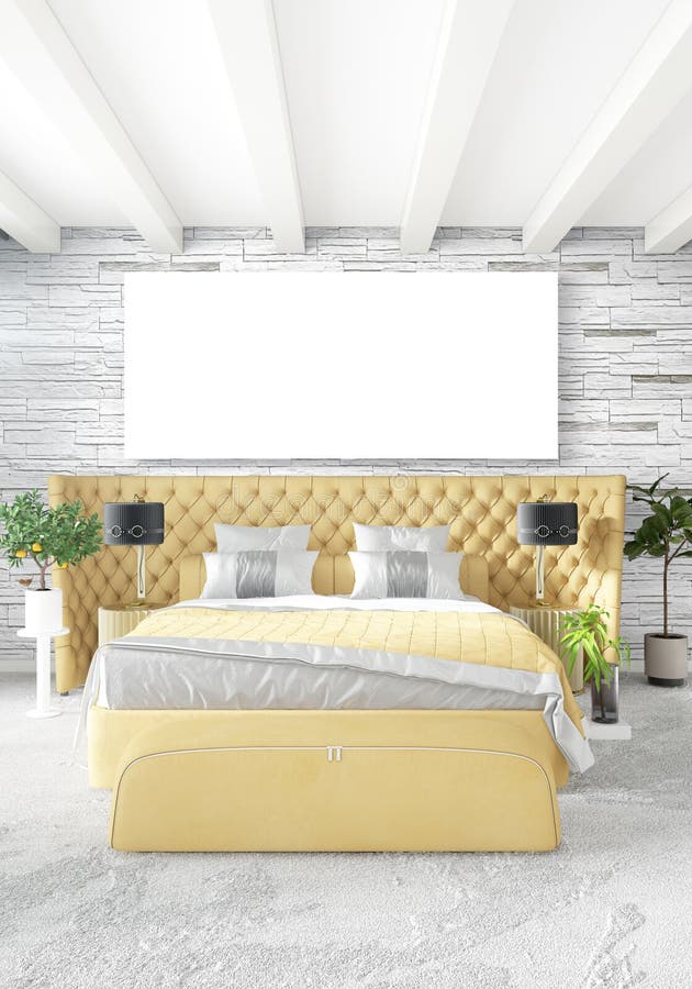 Vertical Bedroom Minimal or Loft Style Interior Design. 3D Rendering ...