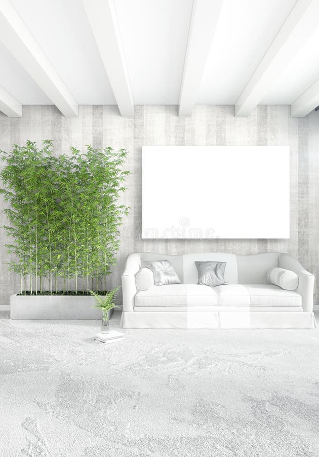 Vertical Bedroom Minimal or Loft Style Interior Design. 3D Rendering ...