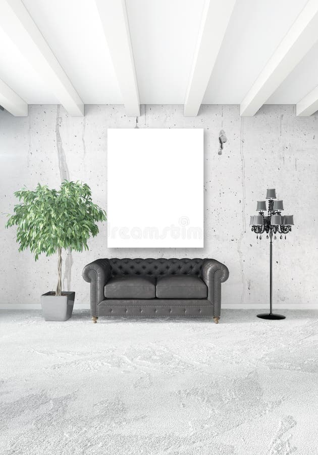 Vertical Bedroom Minimal or Loft Style Interior Design. 3D Rendering ...