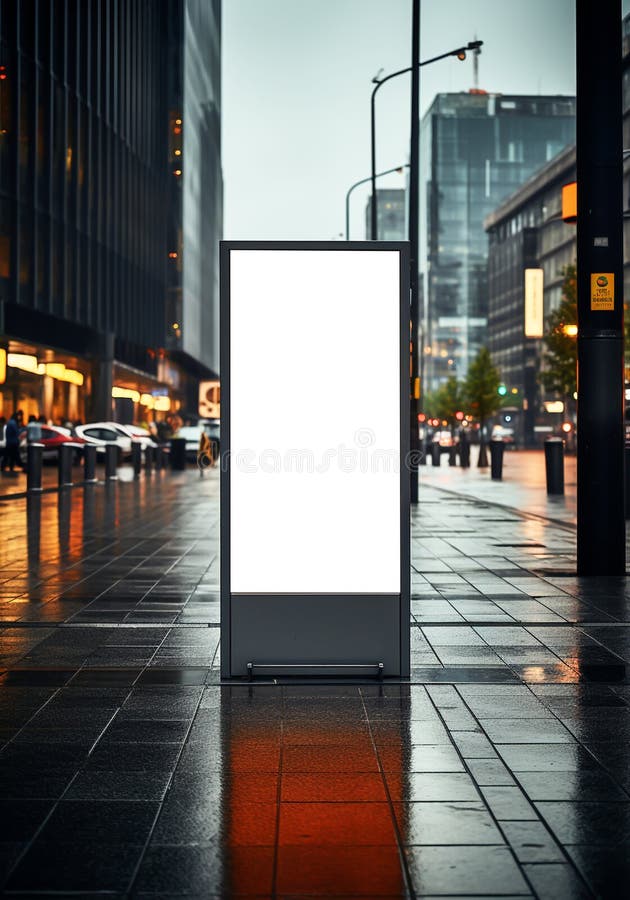 Vertical White Billboard on City Street. Mockup Stock Illustration ...