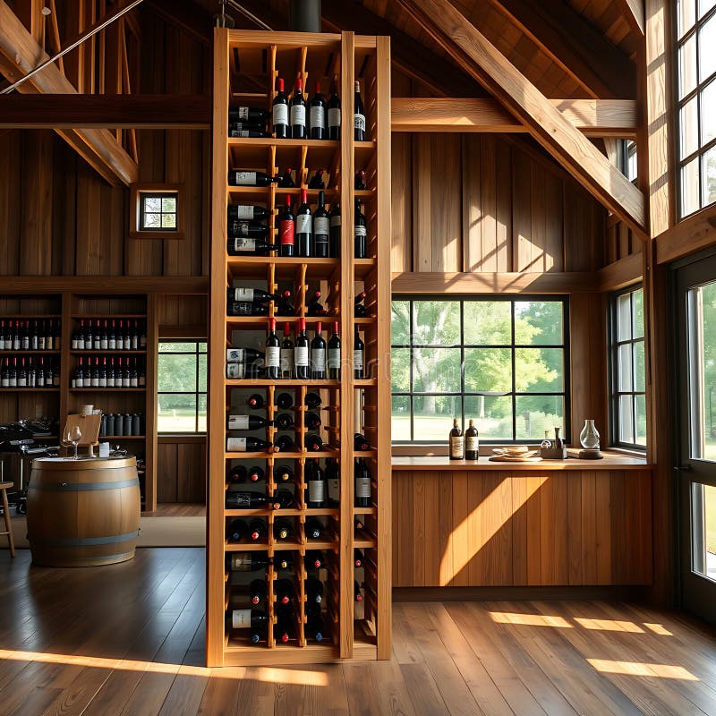 A Vertical Wine Rack with a Wine Selection Displayed in a Rustic Barn ...