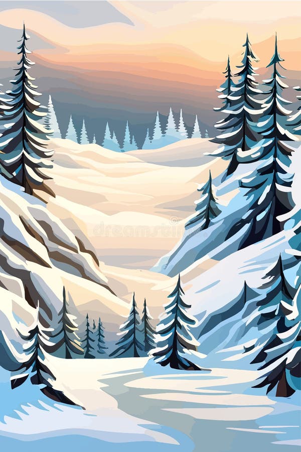 Vertical Winter Forest Landscape Christmas Background, Pine Snow Trees ...