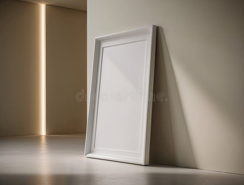 Vertical Wood Frame Mockup in a Empty Room Interior Stock Illustration ...