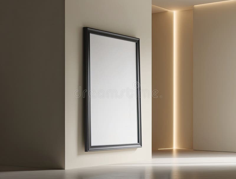 Vertical Wood Frame Mockup in a Empty Room Interior Stock Illustration ...