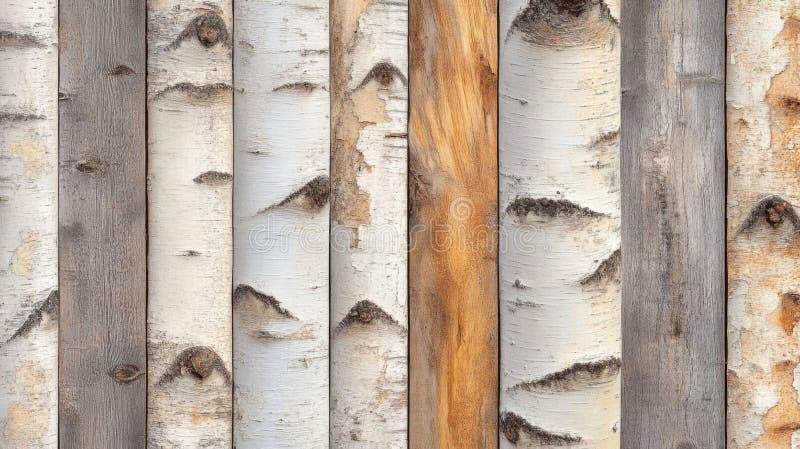 Vertical Wooden Planks and Birch Tree Bark Texture Stock Illustration ...