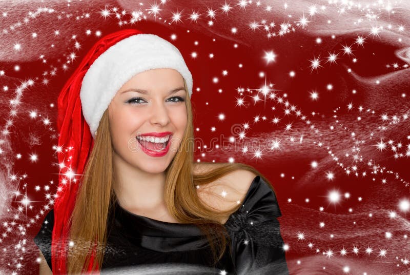 Verticale De Belle Fille Sexy Dans Un Chapeau De Santa Image Stock
