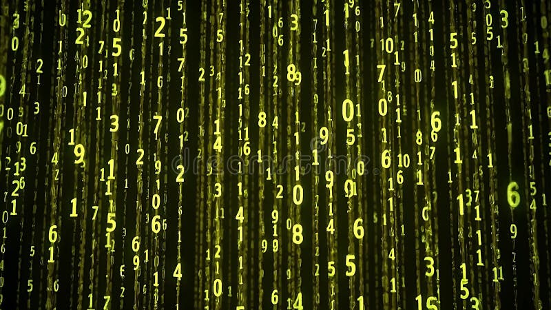 Vertically Aligned Columns of Glowing Chartreuse Numerals Rain Down on ...