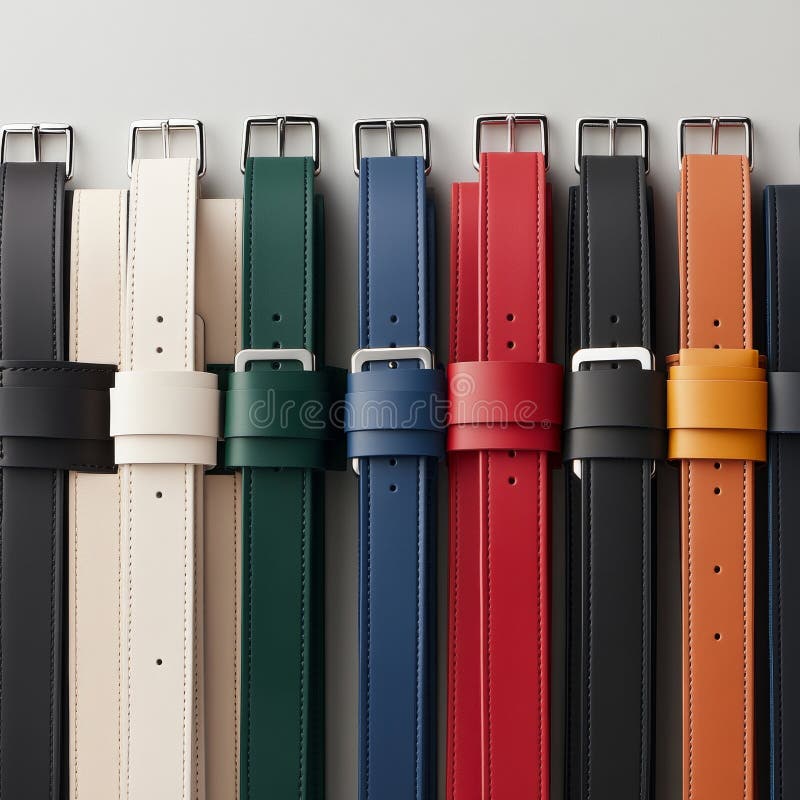 Vertically Arranged Leather Belts Feature an Array of Colors and Metal ...