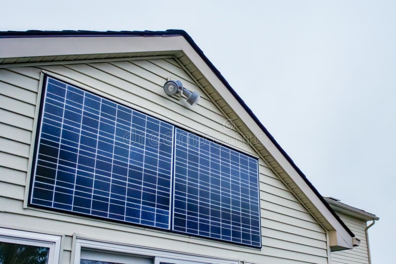 Vertically Mounted Home Solar Panels Stock Photo - Image of backside ...