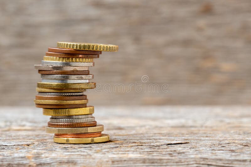 Vertically Stacked Various Coins Stock Photo - Image of business ...