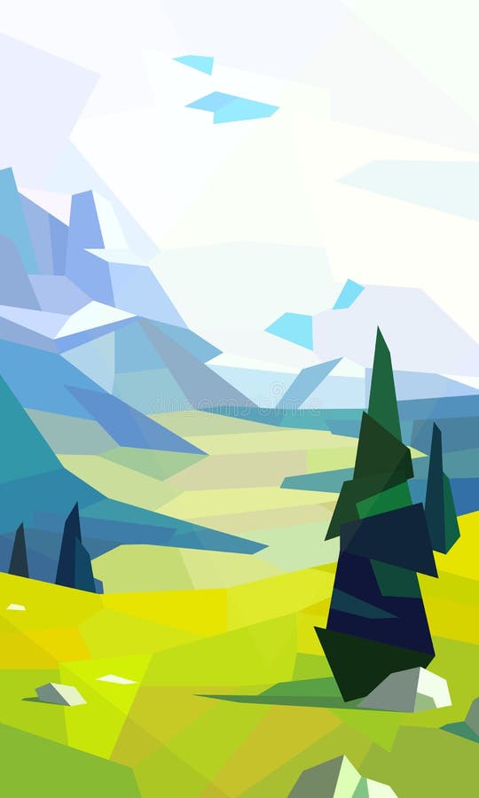 Low poly valley landscape stock vector. Illustration of place - 215304618