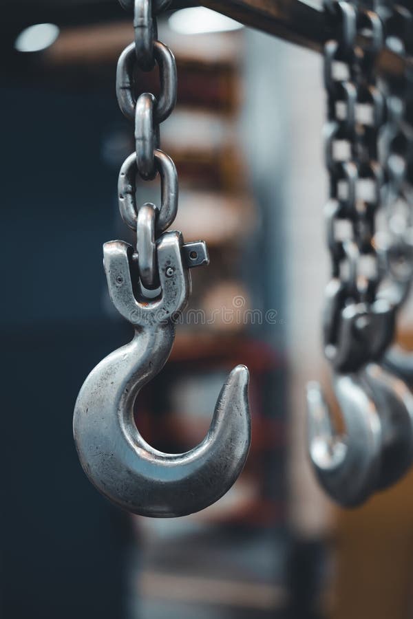 Verticl View of Lifting Hook in an Industrial Warehouse Stock Photo ...