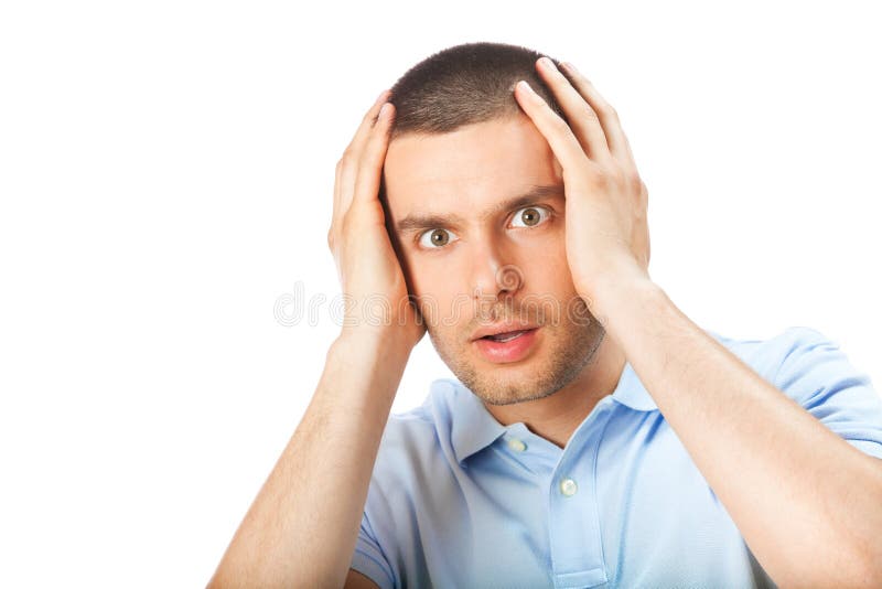 In Verwarring Gebrachte Mens, Op Wit Stock Afbeelding - Image of geluk ...