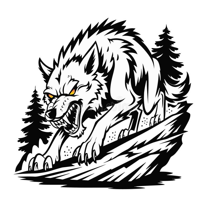Very Aggressive Wolf Ready for Attack in the Hill Stock Illustration ...