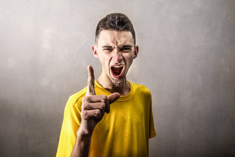Very Angry Boy Yelling Showing Finger Stock Photo - Image of bullying ...