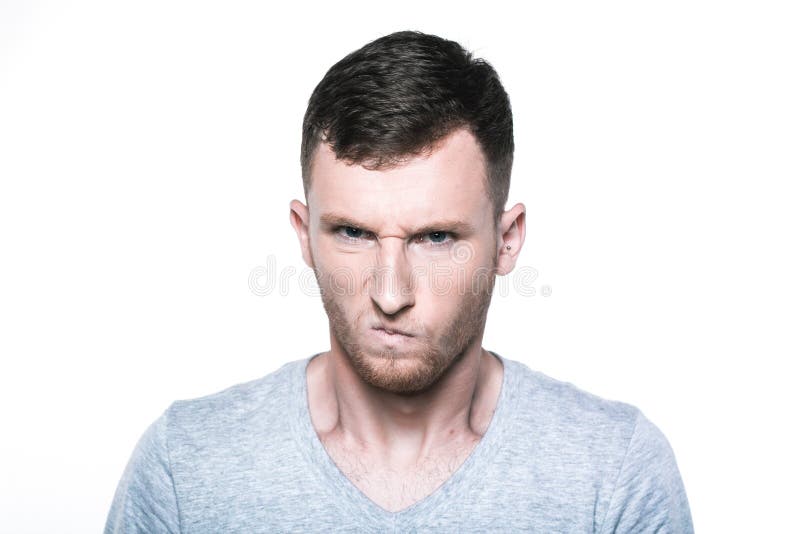 Very Angry Young Man on Whited Stock Photo - Image of expression, blue ...