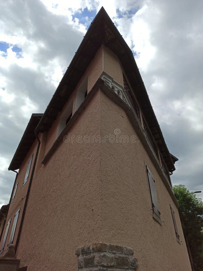 A Very Angular House Seen in Perspective from the Corner Stock Photo ...