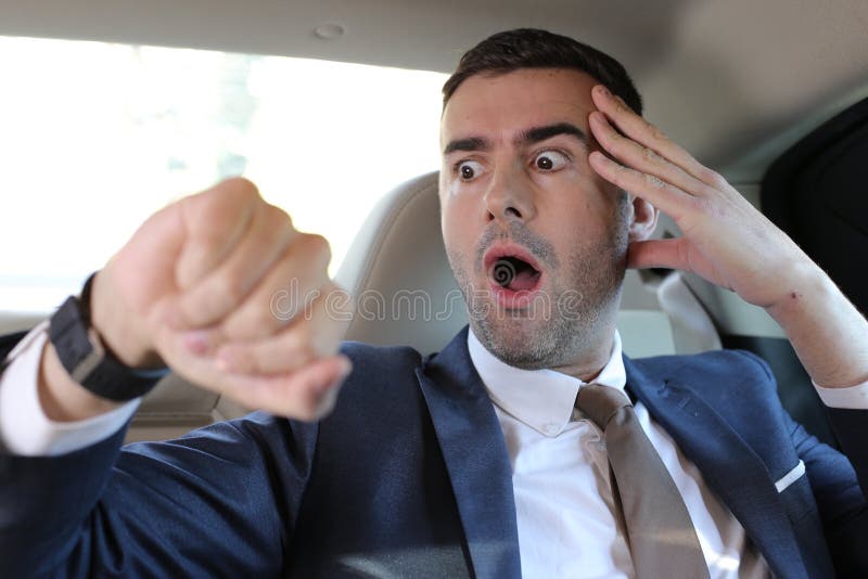 Very Anxious Businessman Looking at Watch Stock Photo - Image of ...