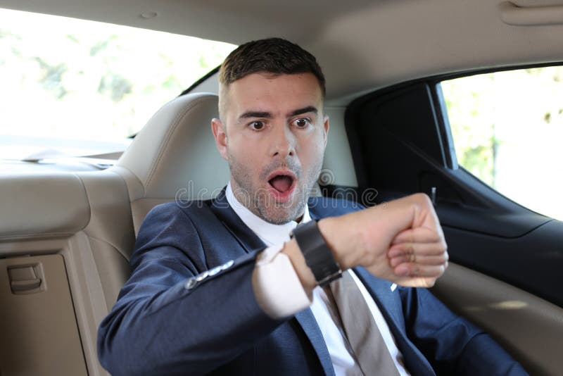 Very Anxious Businessman Looking at Watch Stock Photo - Image of ...