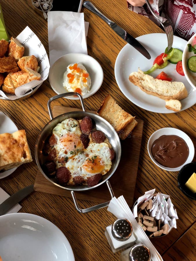 Very Appetizing Lunch or Breakfast on the Table. Stock Image - Image of ...