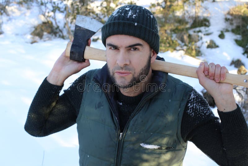 Very Attractive Lumberjack in the Snow Stock Image - Image of blizzard ...