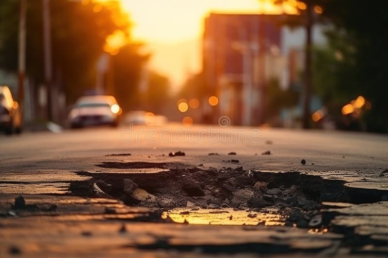 Very Bad Quality Street with Potholes. Generative AI Stock Illustration ...